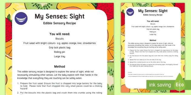My Senses Sight Edible Sensory Recipe (teacher made)