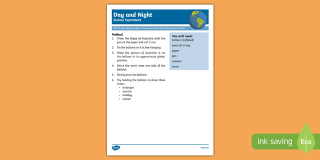 Day and Night Science Experiment-Australia (teacher made)