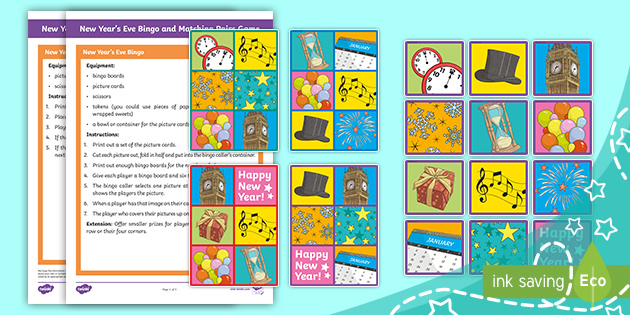 New Year's Eve Bingo and Matching Pairs Game (teacher made)