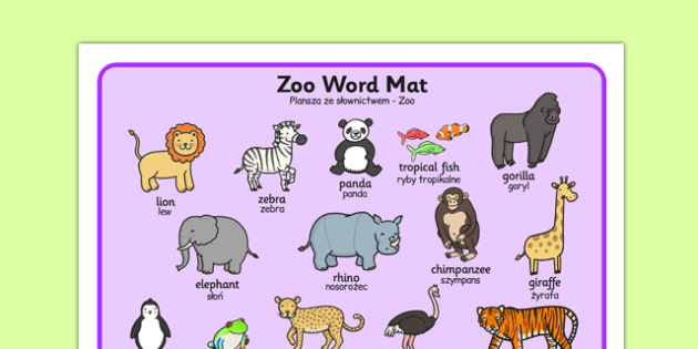 Zoo Word Mat Polish Translation (teacher made)