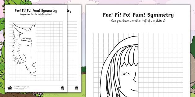 Fee! Fi! Fo! Fum! Symmetry Worksheets (teacher made)