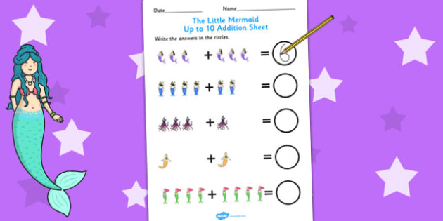 The Little Mermaid Up to 10 Addition Sheet