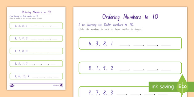 Ordering Numbers to 10 (teacher made)