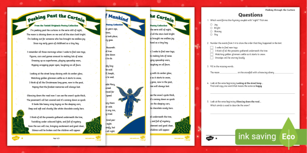 KS2 Christmas Poetry Reading Comprehension Pack