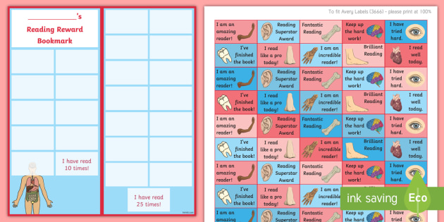 KS2 Human Body Themed Reading Sticker Reward Bookmarks