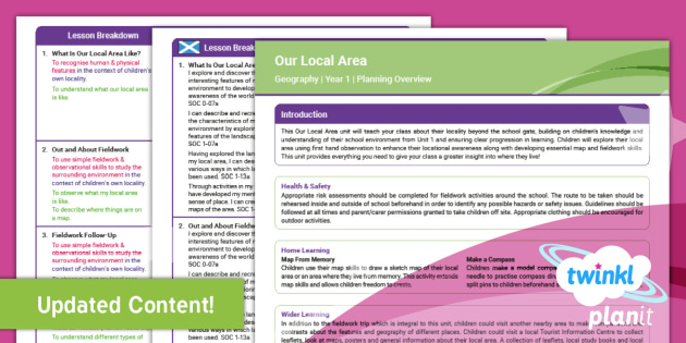FREE! - Geography: Our Local Area KS1 Planning Overview CfE