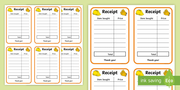 Builders Yard Role Play Receipt Writing Frame (teacher made)