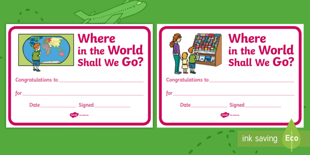 Where in the World Shall We Go? Certificate