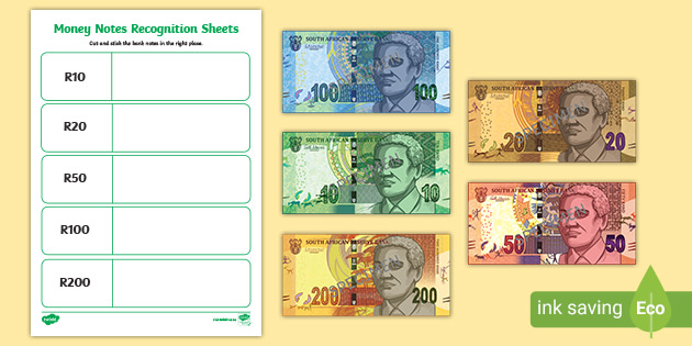 South African Money Worksheet Notes Recognition SA Rand