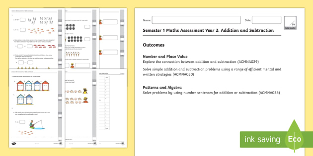 Semester 1 Year 2 Addition and Subtraction Maths Test