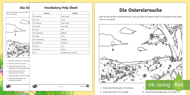 Easter Picture Read, Search and Colour Worksheet / Worksheet