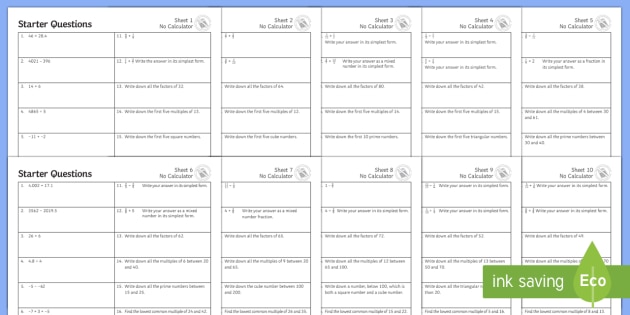 KS3 Numeracy Starter Questions Pack (Silver) (teacher made)