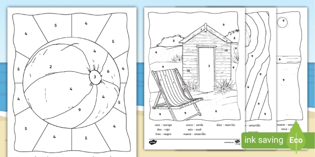👉 Spanish Summer Colour by Number Activity Sheets