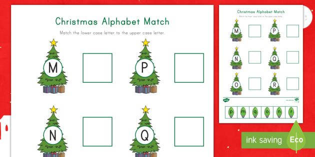 Christmas Alphabet M-R Matching Worksheet / Activity Sheet
