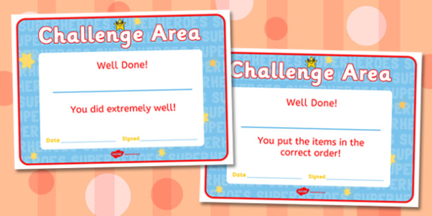 Challenge Area Pack Certificates - Challenge, gifted and talented, Area