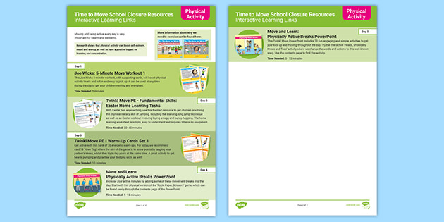 Physical Activity School Closure Interactive Links Week 1