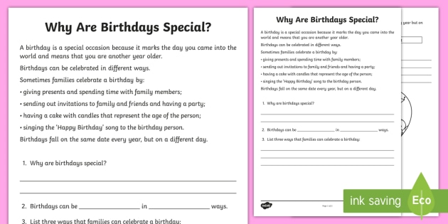 Why Are Birthdays Special? Worksheet (teacher made)