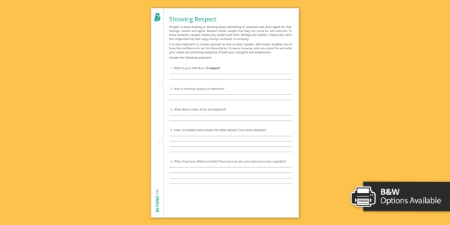 Showing Respect Worksheet | Beyond (teacher made) Showing Respect Worksheet | Beyond (teacher made)