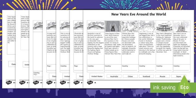 New Year's Eve, New Years Eve Around the World Differentiated Worksheet