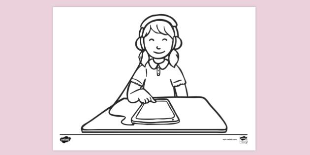 FREE! - Child Using a Tablet Colouring | Colouring Sheet
