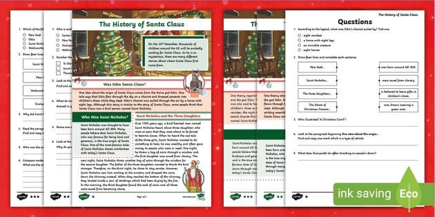 Santa Claus History Reading Comprehension - English