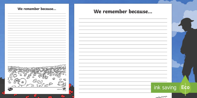 Remembrance Day - 'We Remember Because...' Writing Template