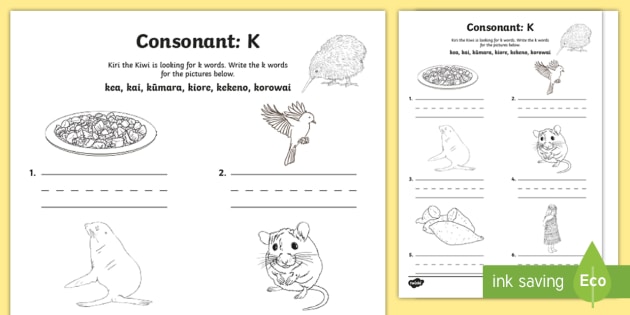 Māori Language Week Consonants 'K' Worksheet / Worksheet