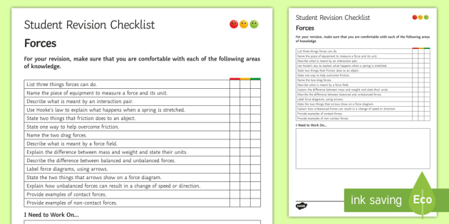 Forces Student Revision Checklist