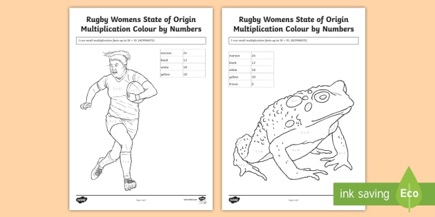 Rugby Women's State of Origin Multiplication Colour by Number
