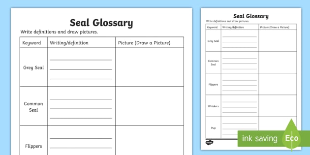 Seal Glossary Worksheet / Worksheets - NI