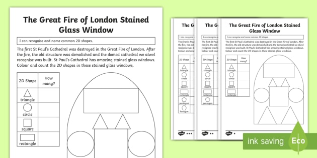 KS1 The Great Fire of London 2D Shape Differentiated Worksheets