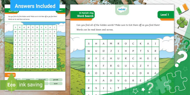 St. Patrick's Day Word Search - L1 - Twinkl - Kids Puzzles