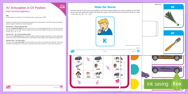 /k/ Articulation in CV Position Activity Pack