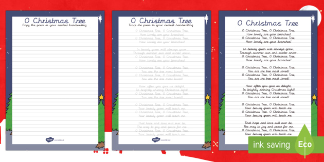 O Christmas Tree Christmas Carol Handwriting Practice Activity