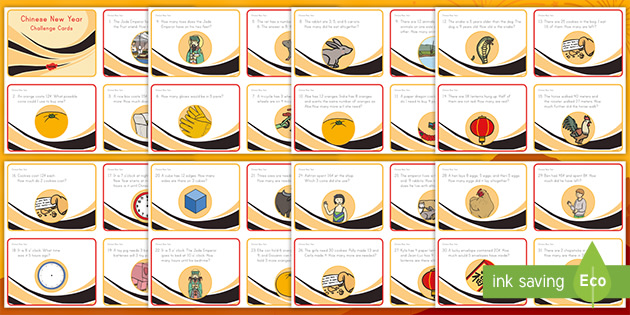 Chinese New Year Word Problems Math Challenge Cards