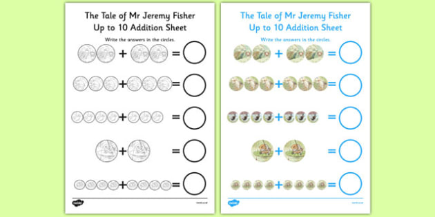The Tale of Mr Jeremy Fisher Up to 10 Addition Sheet