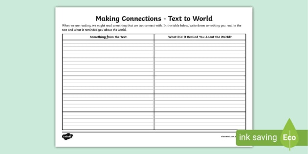 Making Connections - Text to World Worksheet (teacher made)