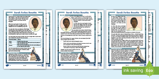 UKS2 Sarah Forbes Bonetta Differentiated Reading Comprehension Activity ...