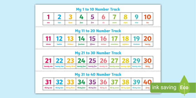 New Tracks with Number Words 1 to 40 Desk Cut-Outs