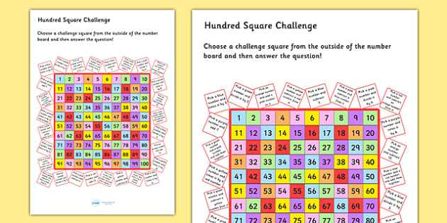 Hundred Square Challenge Sheet - count, counting aid, numeracy