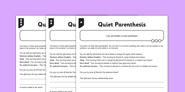 Quiet Parenthesis Differentiated Worksheet / Worksheet Pack