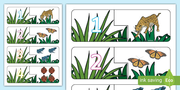 Jungle Themed Counting Matching Puzzle (Teacher-Made)