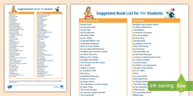 11+ Suggested Book List (teacher made)