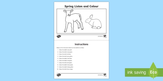 Spring Listen and Colour Three Key Words Worksheet / Worksheet