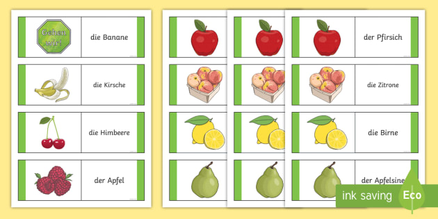 Different Fruits Card Game German (teacher made)