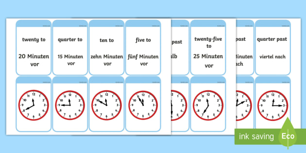 Telling The Time Matching Flashcards English/German