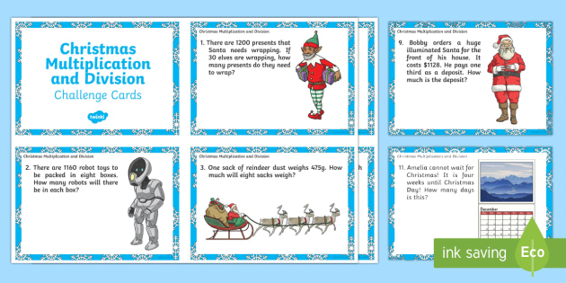Christmas Multiplication and Division Challenge Cards