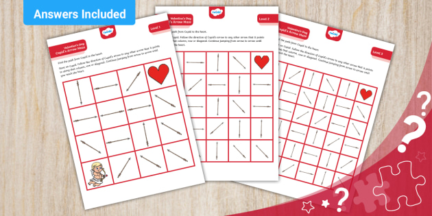 Valentine's Day Cupid's Arrow Maze - All Levels - Twinkl