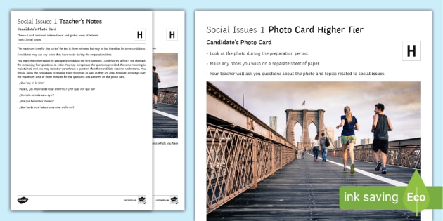 Social Issues 1: Higher Tier Photo Card Activity Spanish
