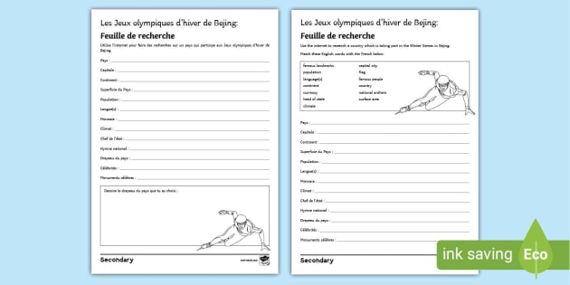 Winter Olympics Differentiated Research Sheets French